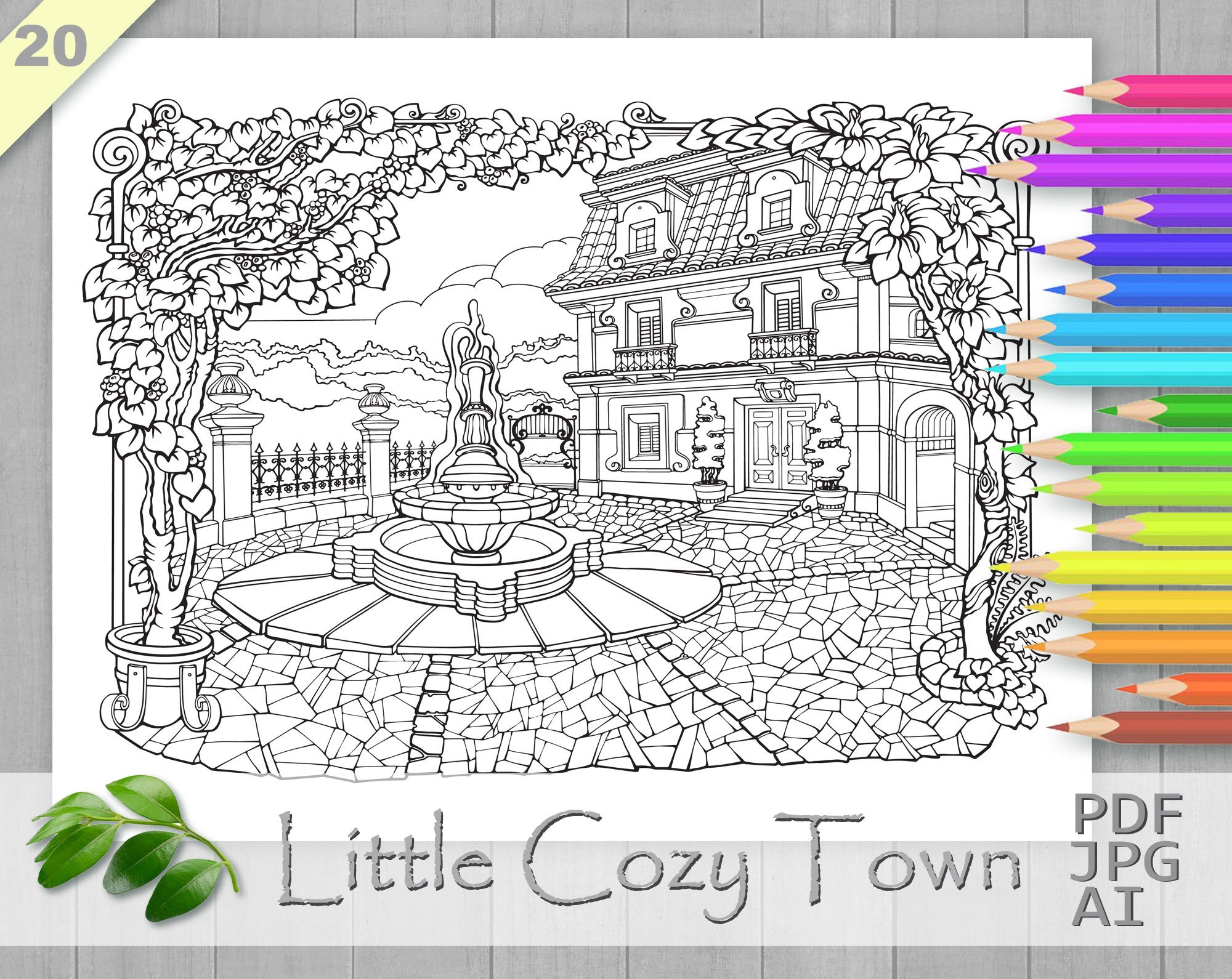 Little Cozy Town, Coloring Page, Printable Adult Coloring Books PDF ...