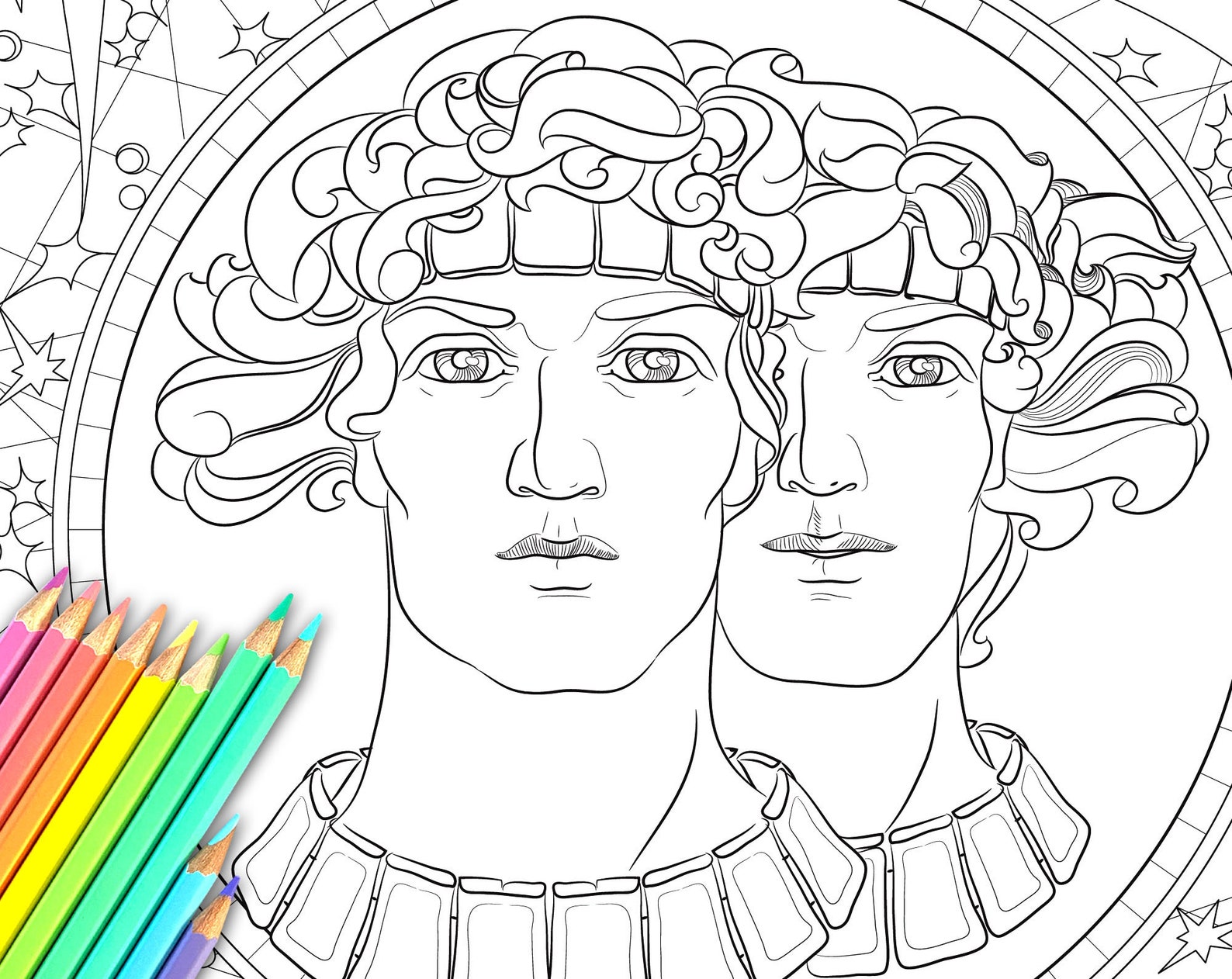Gemini. Zodiac Sign Print. Coloring Page. Adult Coloring Books ...