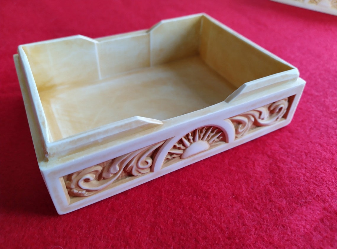 Card Box - Medieval 14th Century Design - Faux Ivory - Felt Lined ...