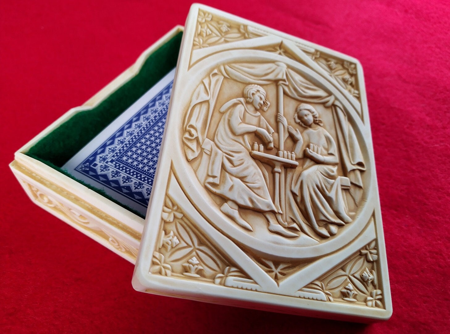 Card Box - Medieval 14th Century Design - Faux Ivory - Felt Lined ...