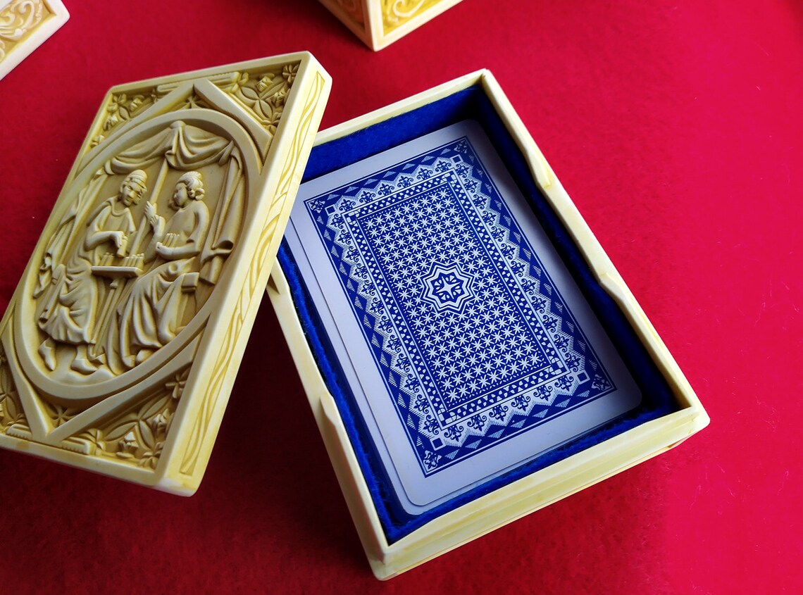Card Box - Medieval 14th Century Design - Faux Ivory - Felt Lined ...