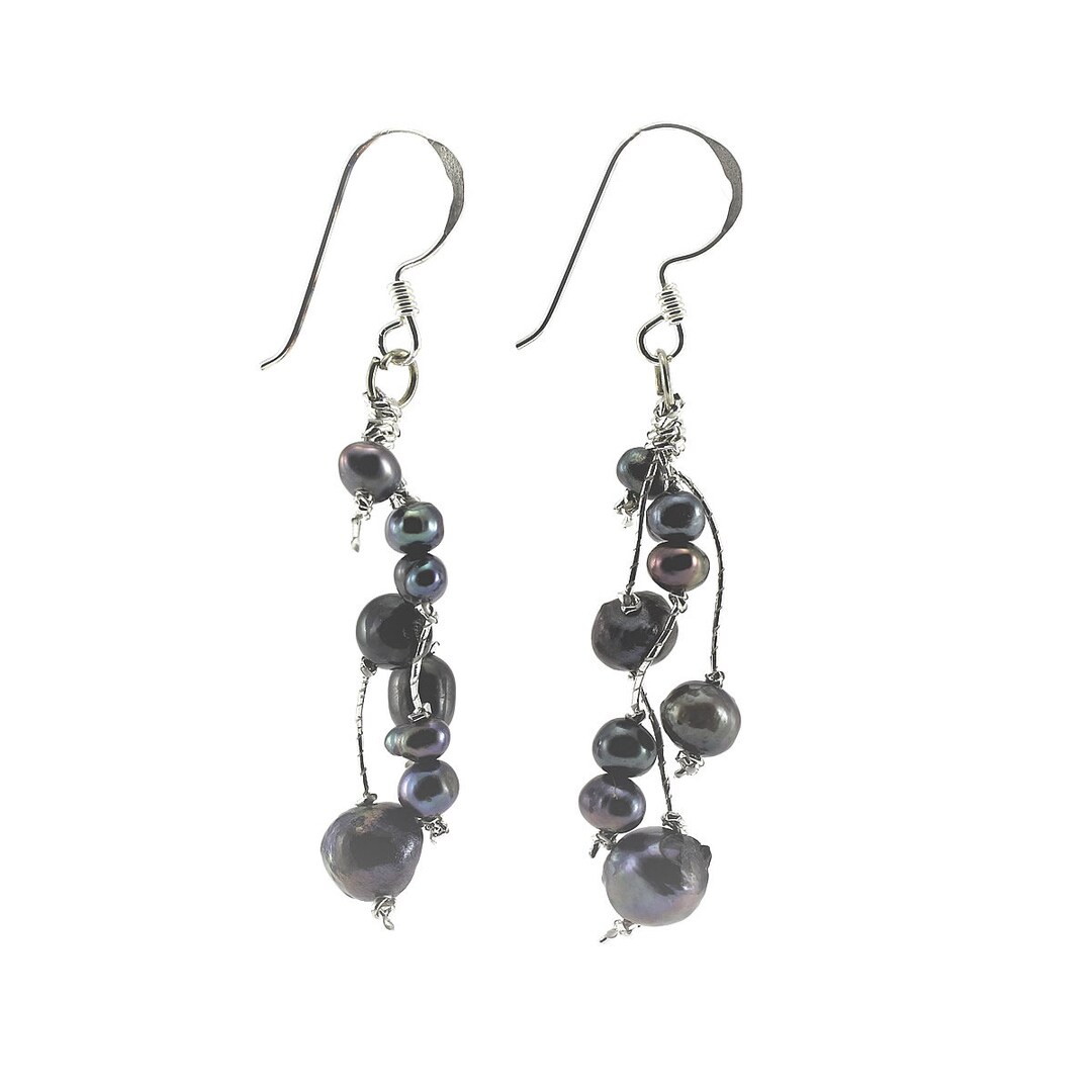 Freshwater Peacock Pearl Earrings Grey Pearl Drop Earrings Etsy