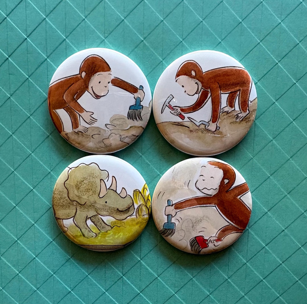 Curious George Dinosaur Discovery Children's Book Button Magnet 2.25 ...