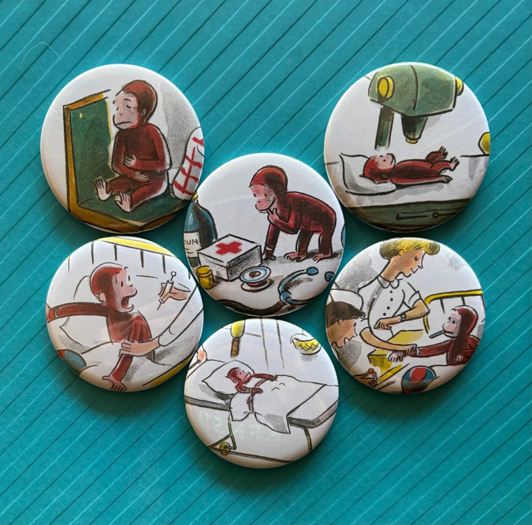 Curious George Goes to the Hospital Children's Book Button Magnet 2.25 ...