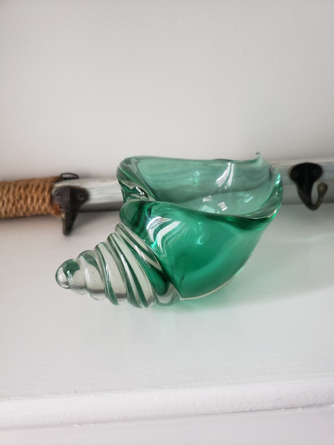 Vintage Murano Handblown Large Conch Cornucopia Seashell Glass Green ...