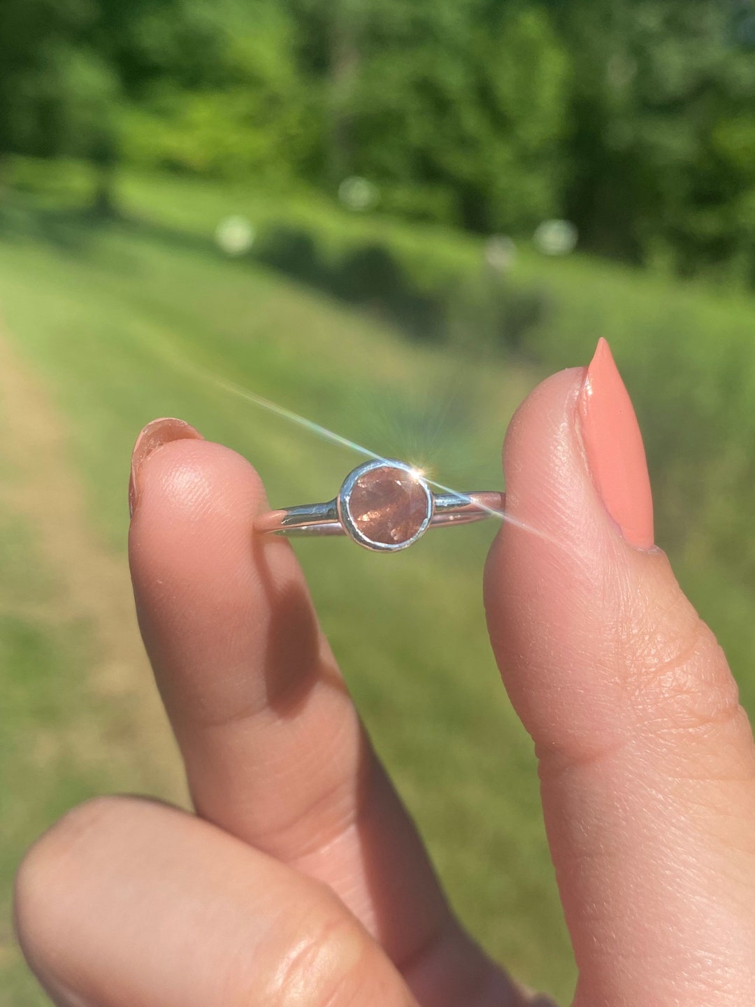 Faceted Oregon Sunstone Ring Pink Ring Sterling Silver - Etsy