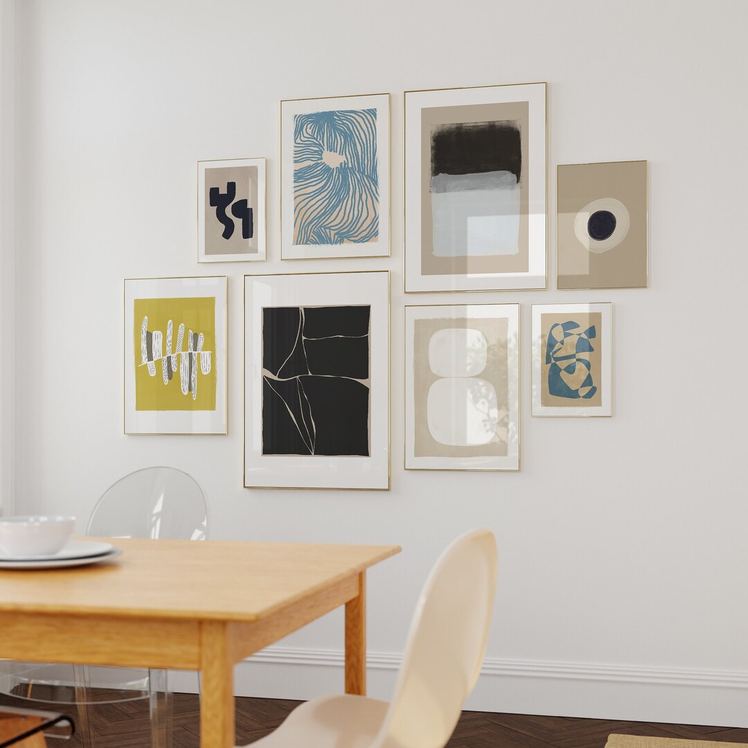 Modern Gallery Wall Set, Simple Gallery Set of 8, Neutral Beige, Black ...