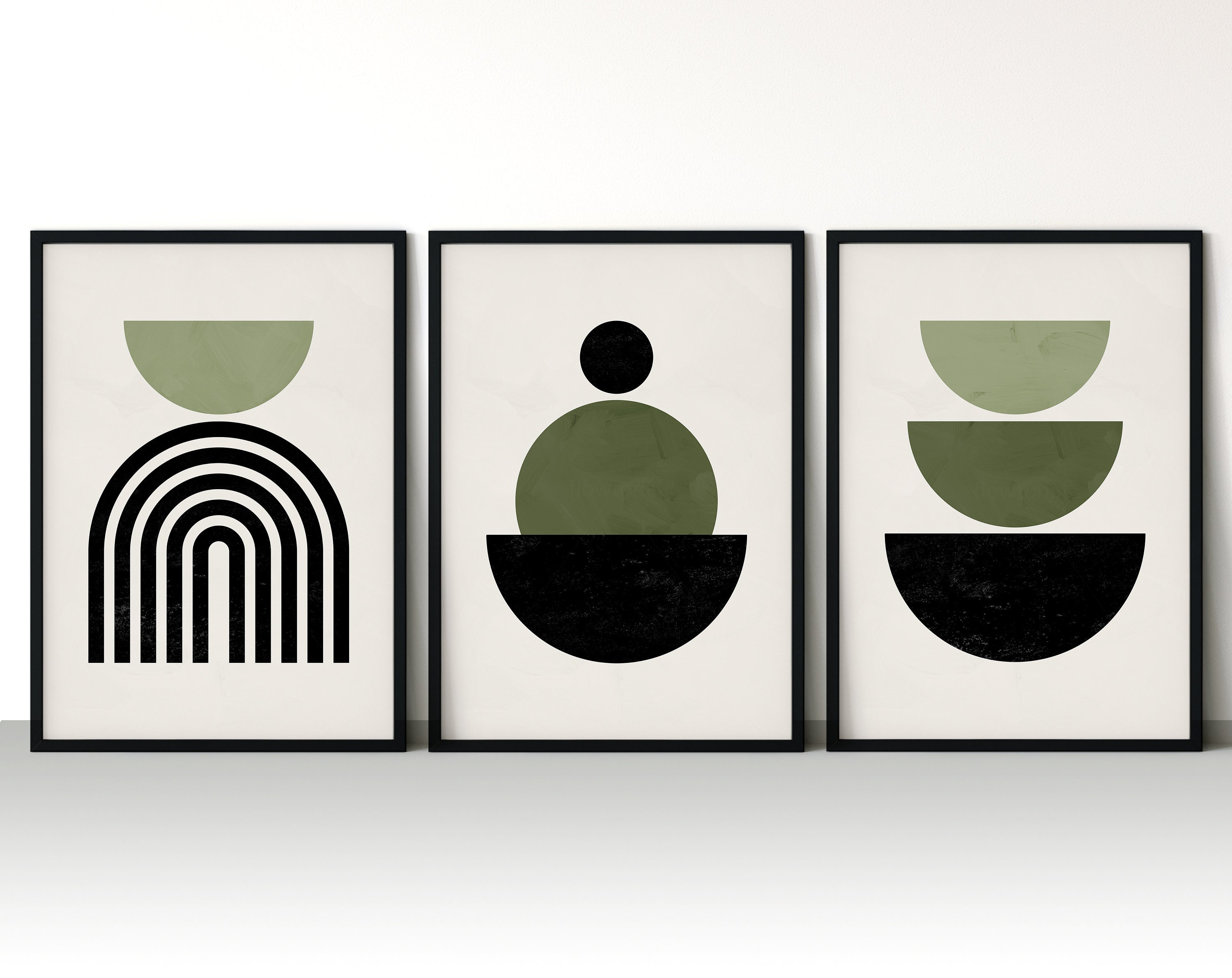 Printable Abstract Wall Art Olive Green & Black Set of 3 - Etsy