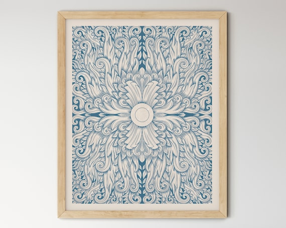Blue Vintage Print Wall Art French Antique Wall Art Flourish | Etsy