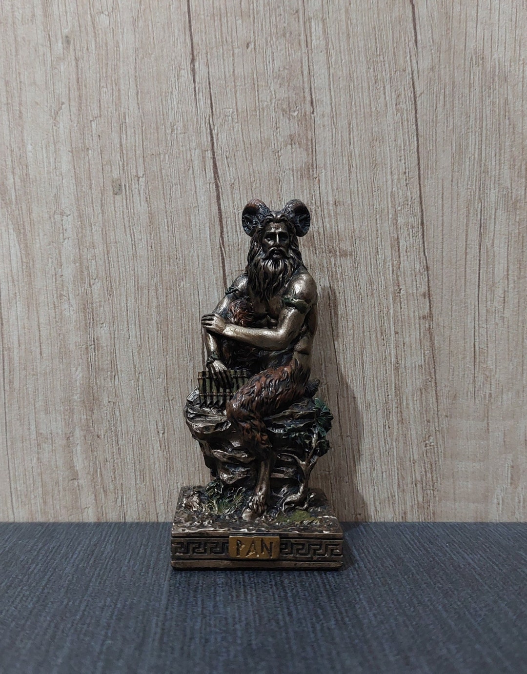 Bronze Color Pan Statue: Greek Mythology Satyr Faun Figurine (3.34in ...