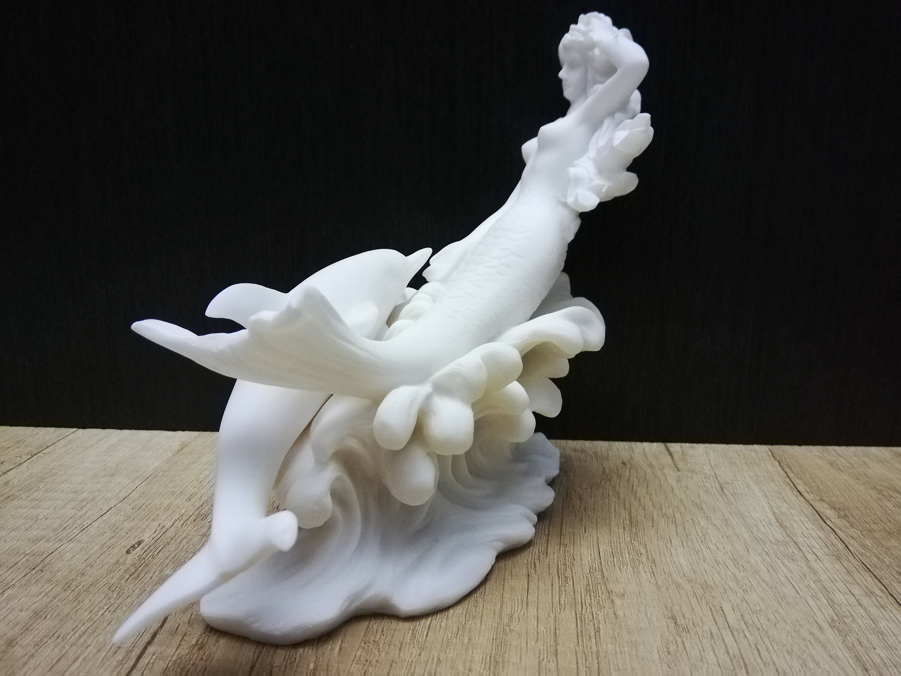 Mermaid on a Wave With a Dolphin 17cmh 19cmw Alabaster - Etsy