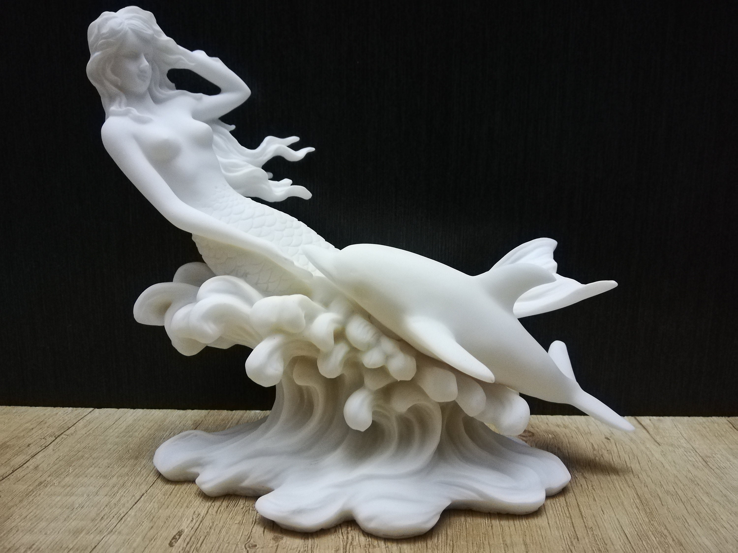 Mermaid on a Wave With a Dolphin 17cmh 19cmw Alabaster - Etsy