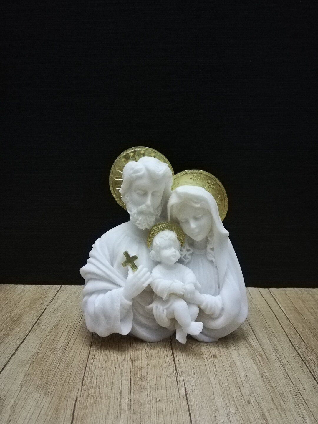 Handmade Holy Family Alabaster Sculpture: White & Gold Religious Statue ...