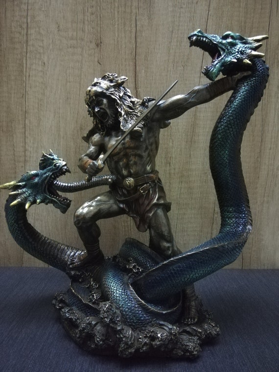 Sculpture Figurines Hercules & Lernean Lernaean Hydra on Fight 30.5cm ...