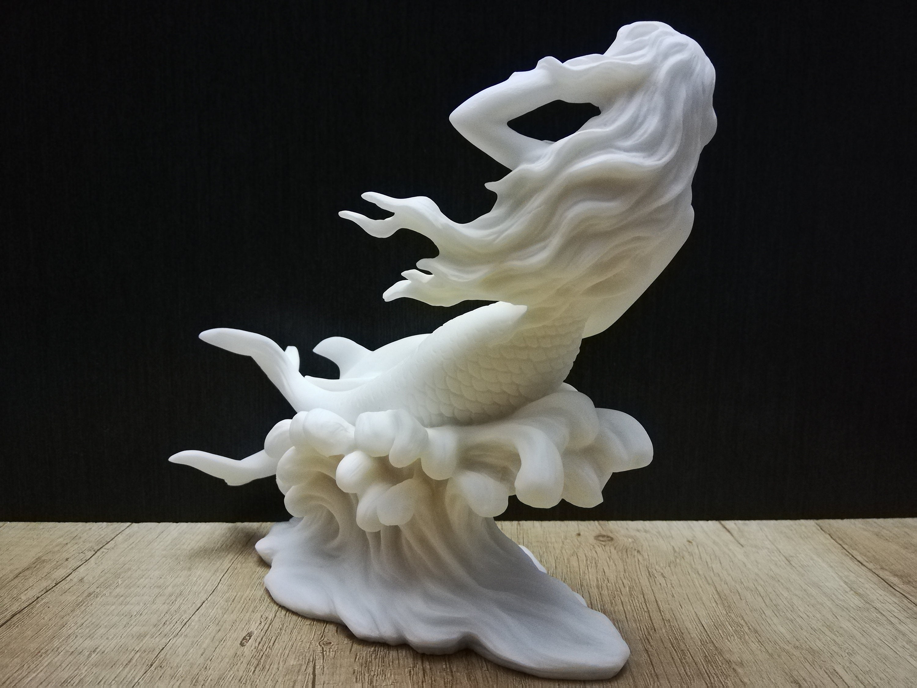 Mermaid on a Wave With a Dolphin 17cmh 19cmw Alabaster - Etsy