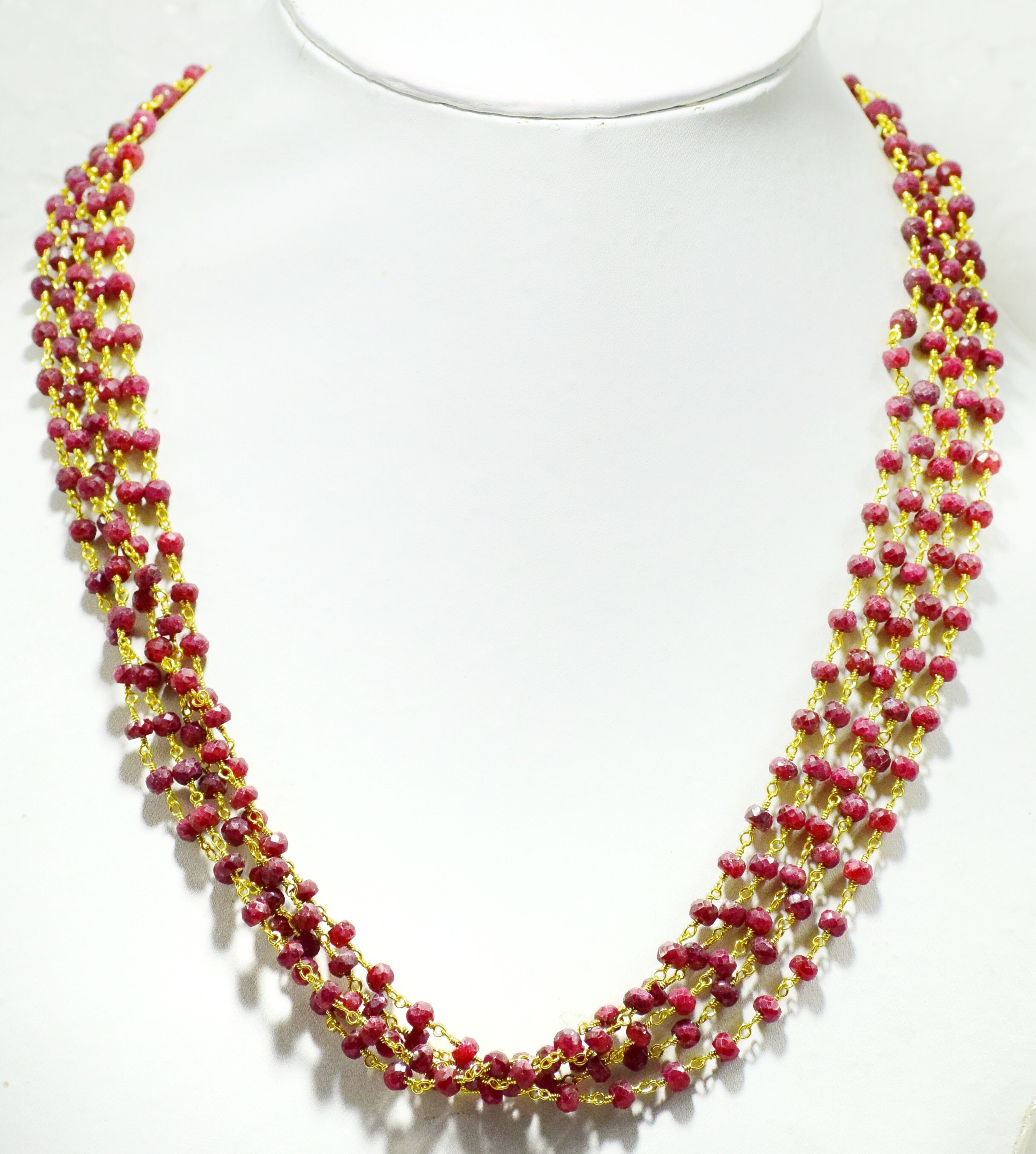 Red Ruby & Beaded Ruby double Layer Necklace Gold Coated - Etsy UK