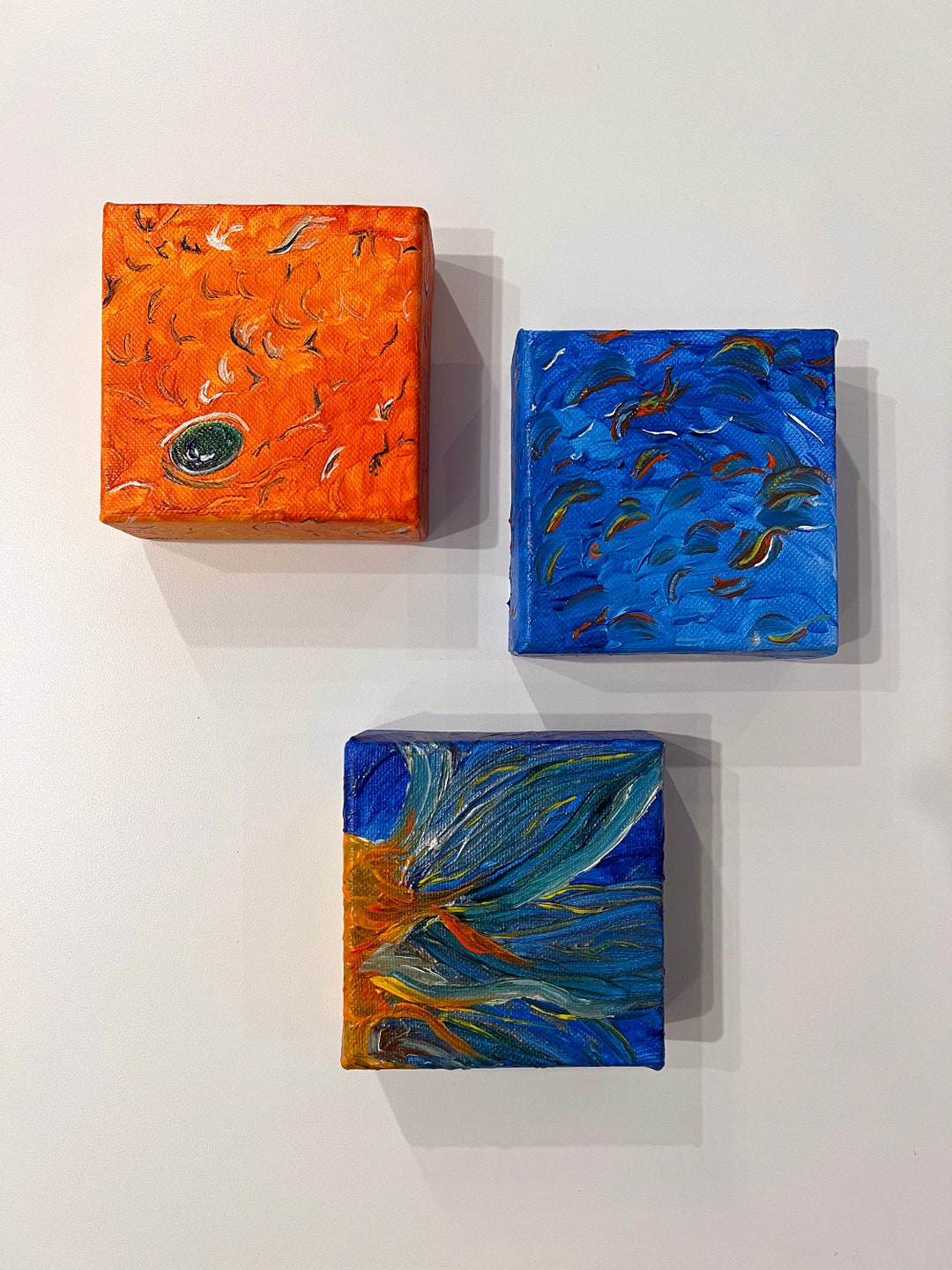 Koi, Acrylic Painting, Three Individual Canvas Panels, 4x4 Each - Etsy