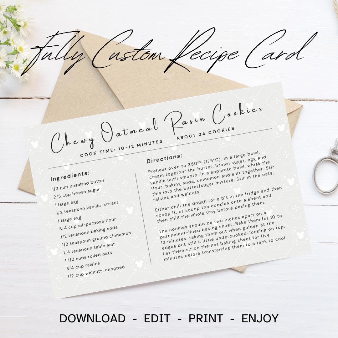 EDITABLE Modern Disney Mickey Mouse Themed Recipe Card - Etsy