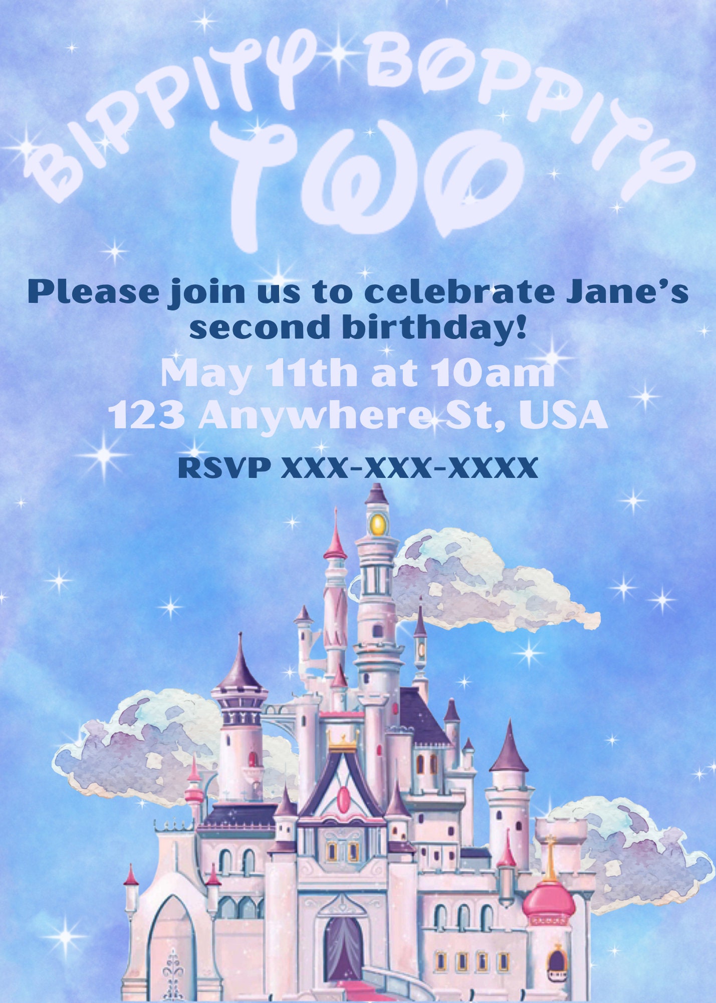 Bippity Boppity TWO! Disney Cinderella Second Birthday Party Invitation ...