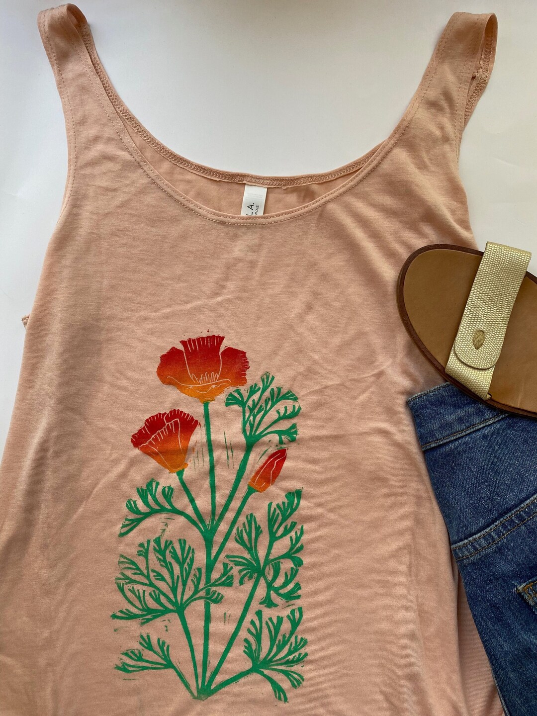 Hand Block Printed Poppy Flowy Side-split Tank Top - Pink - Etsy