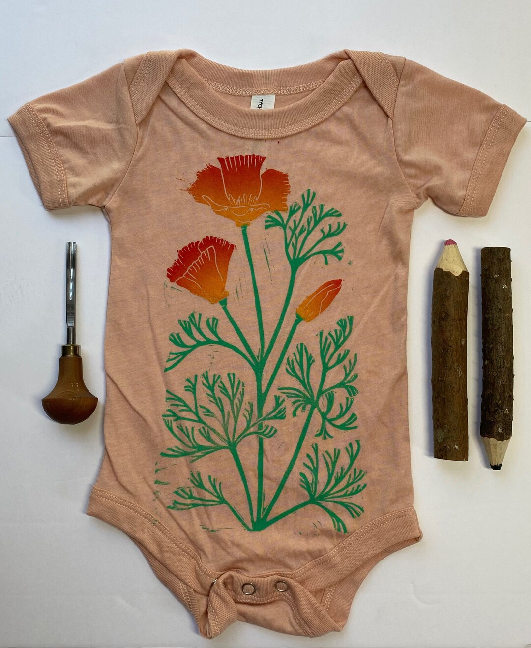 Hand Block Printed Poppy Onesie Baby Gift - Etsy