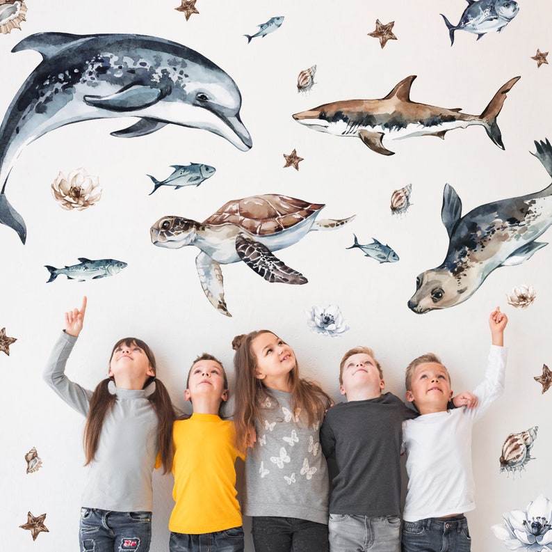 Ocean Wall Decal / Watercolour Whale Wall Decal / Nature Wall - Etsy