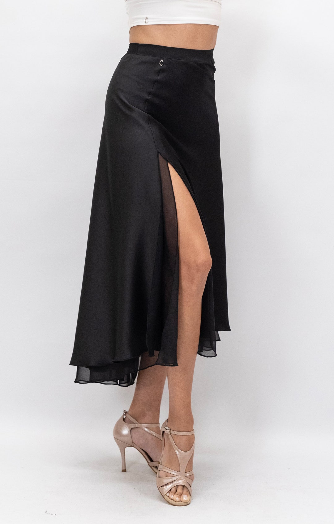 Chique Dancewear Black Flowy & Satin Satin Klosh Tango Skirt - Etsy