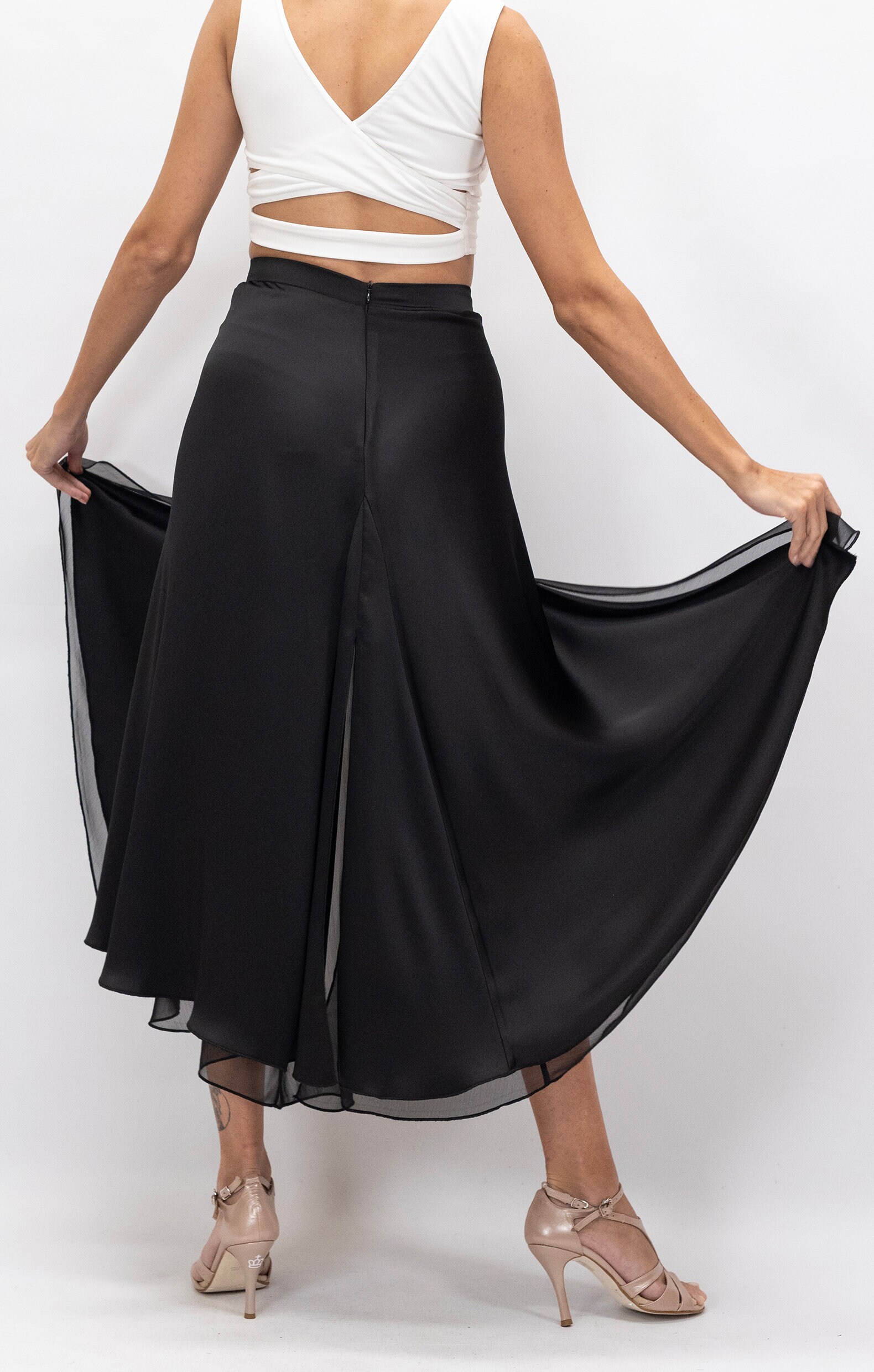 Chique Dancewear Black Flowy & Satin Satin Klosh Tango Skirt - Etsy