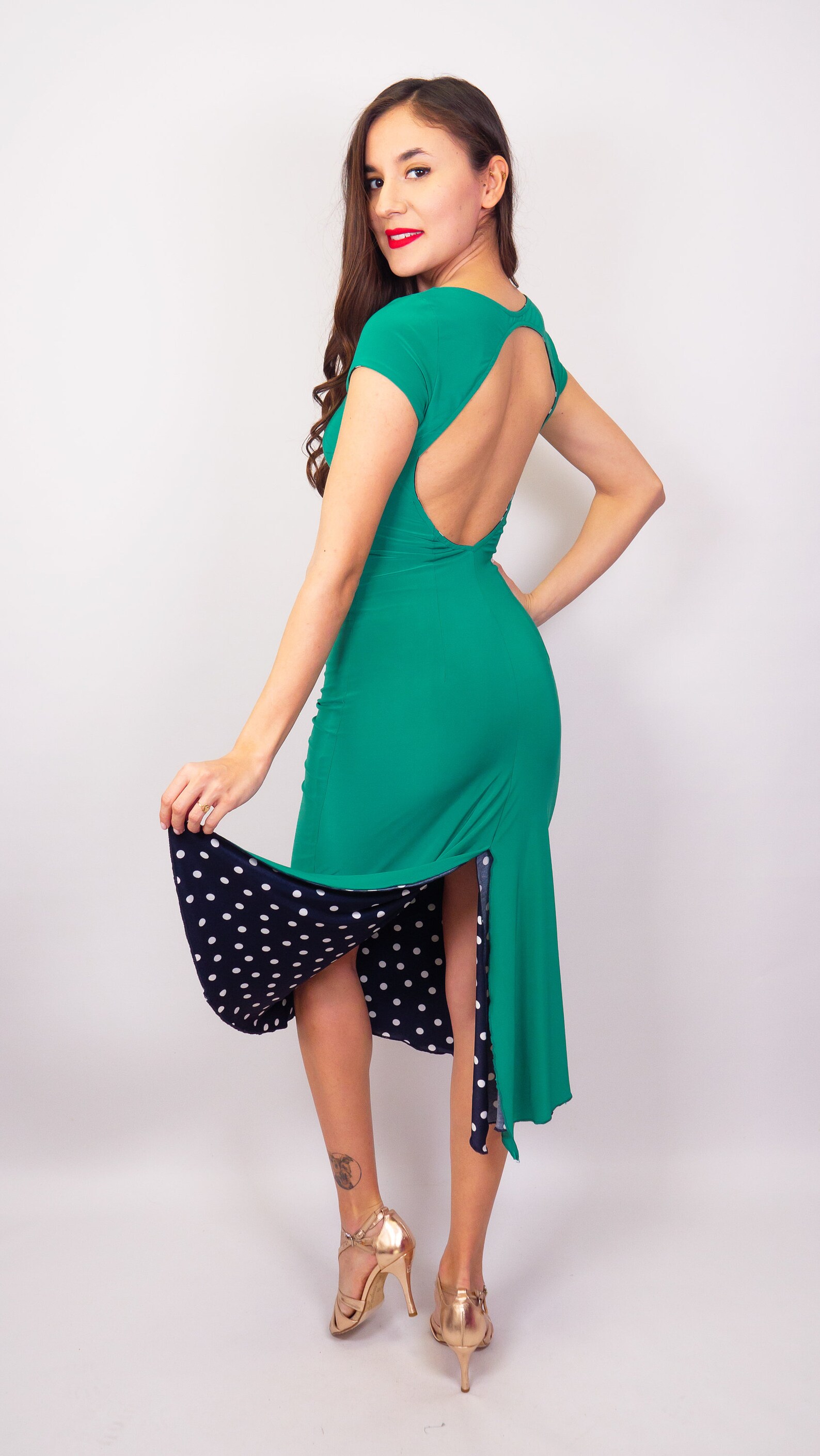 Chique Dancewear Kylee White Dotted Navy Blue & Green - Etsy