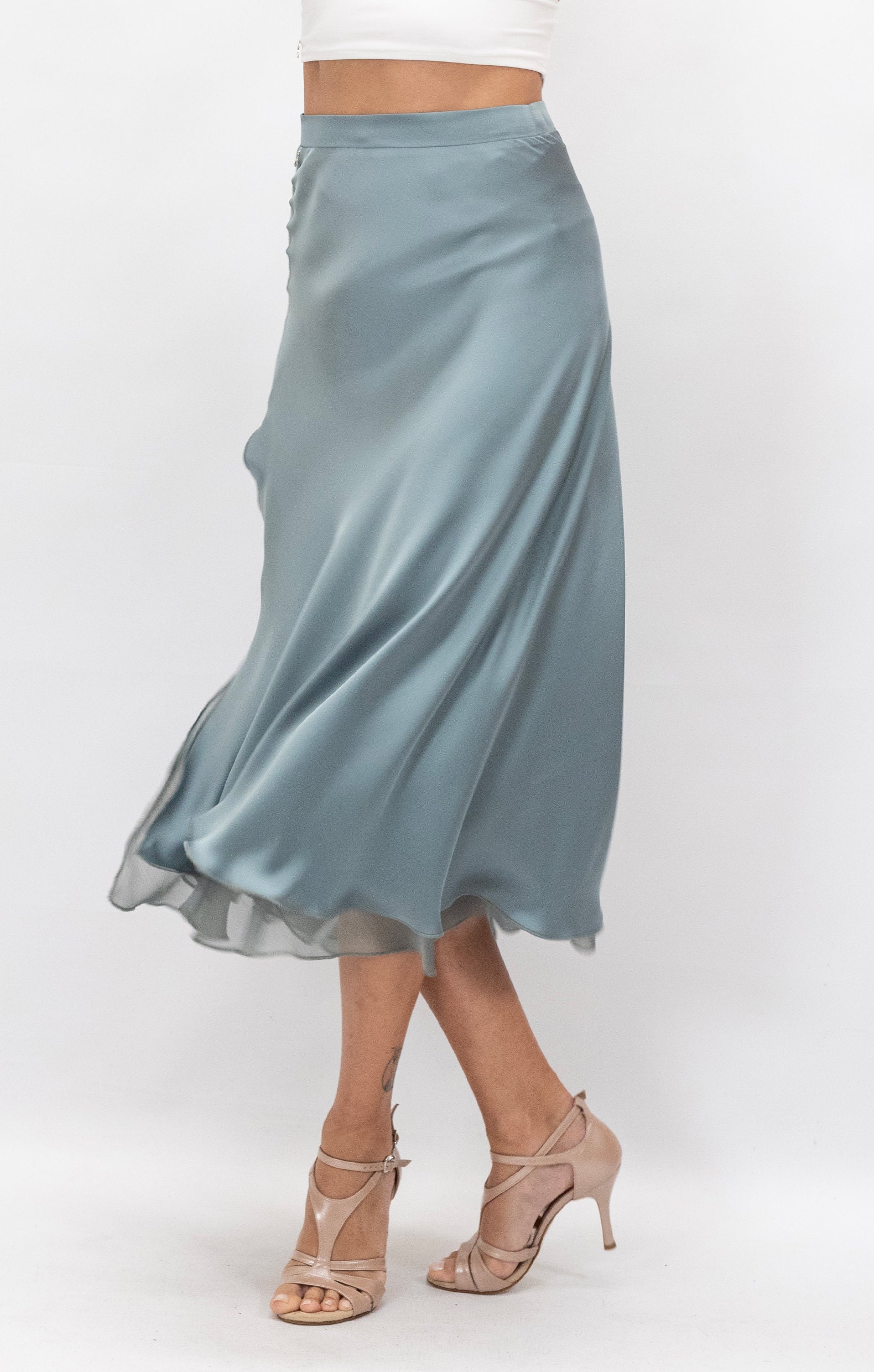 Chique Dancewear Flowy & Satin Eucalyptus Green Satin Klosh Tango Skirt ...