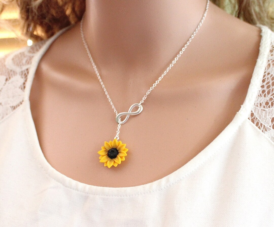Sunflower Infinity Lariat Necklace, Yellow Sunflower Bridesmaid ...