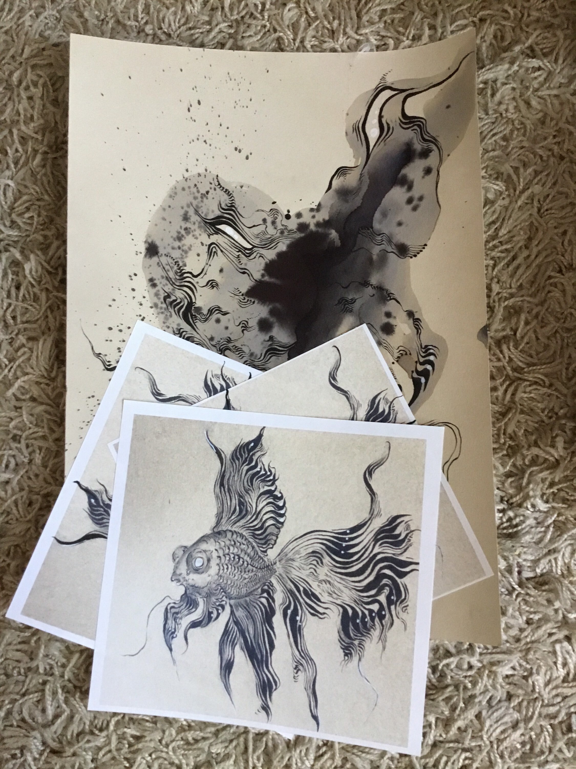 Goldfish Drawing| Goldfish Wall Art | Ink Illustration |ocean Art ...