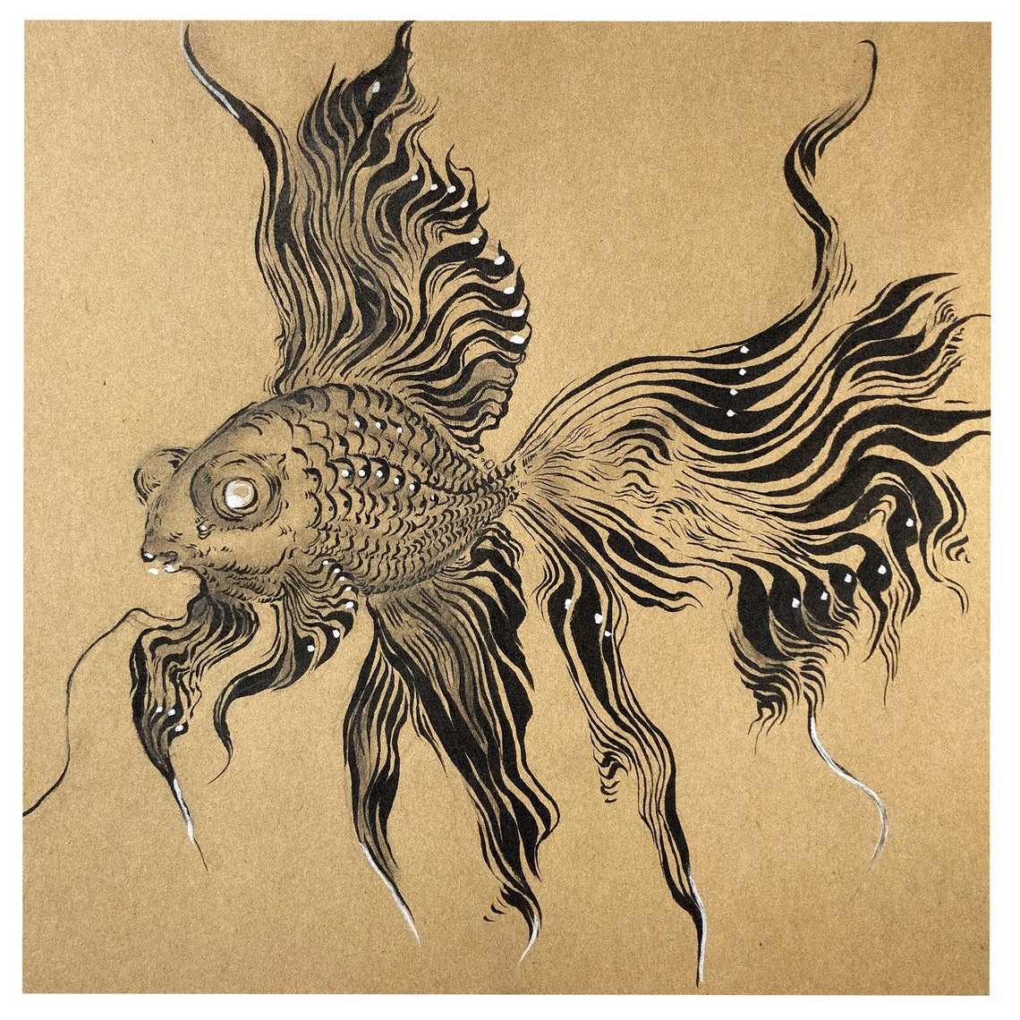 Goldfish Drawing| Goldfish Wall Art | Ink Illustration |ocean Art ...