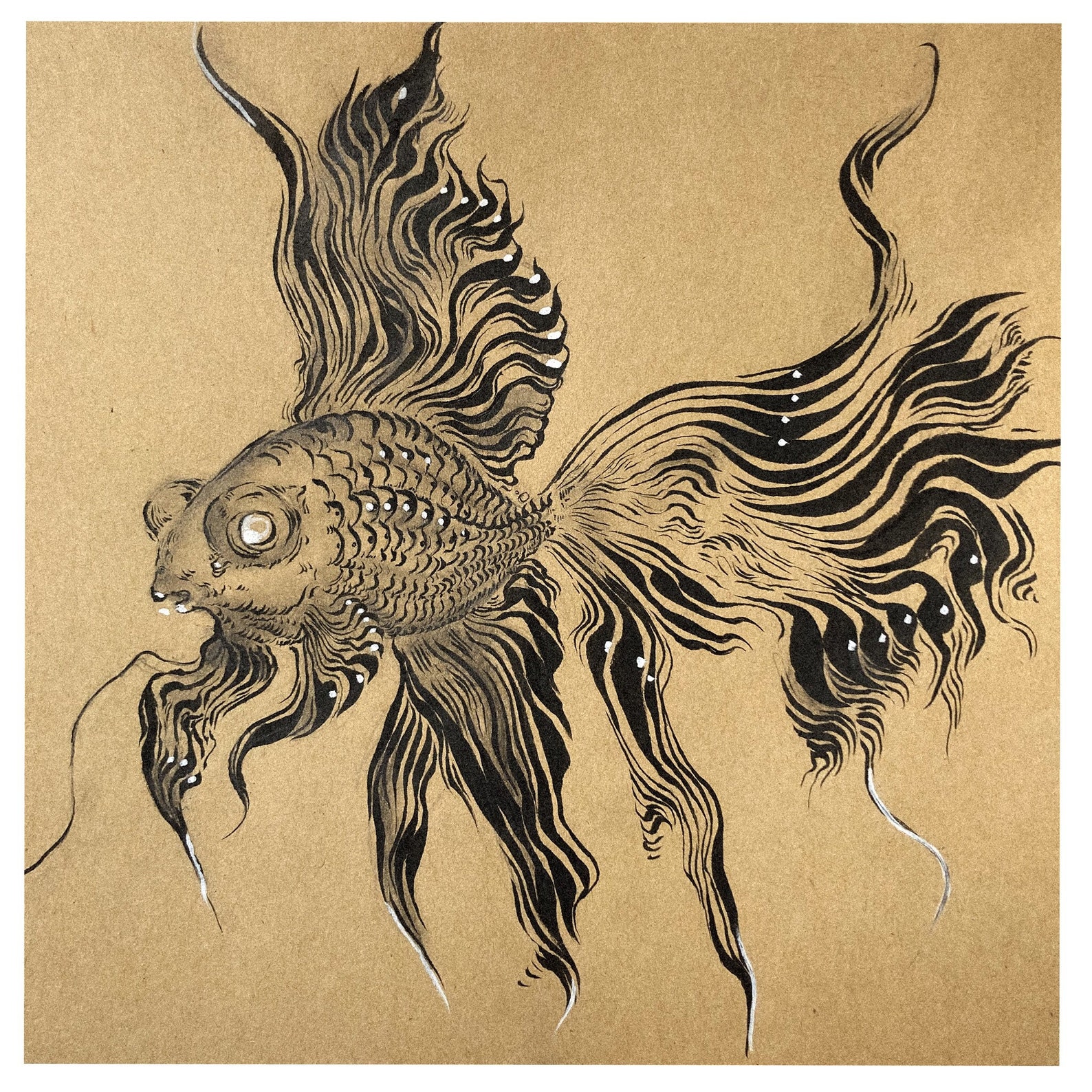 Goldfish Drawing| Goldfish Wall Art | Ink Illustration |ocean Art ...