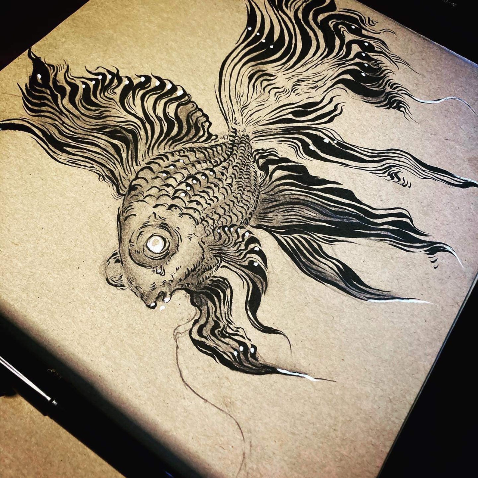 Goldfish Drawing| Goldfish Wall Art | Ink Illustration |ocean Art ...