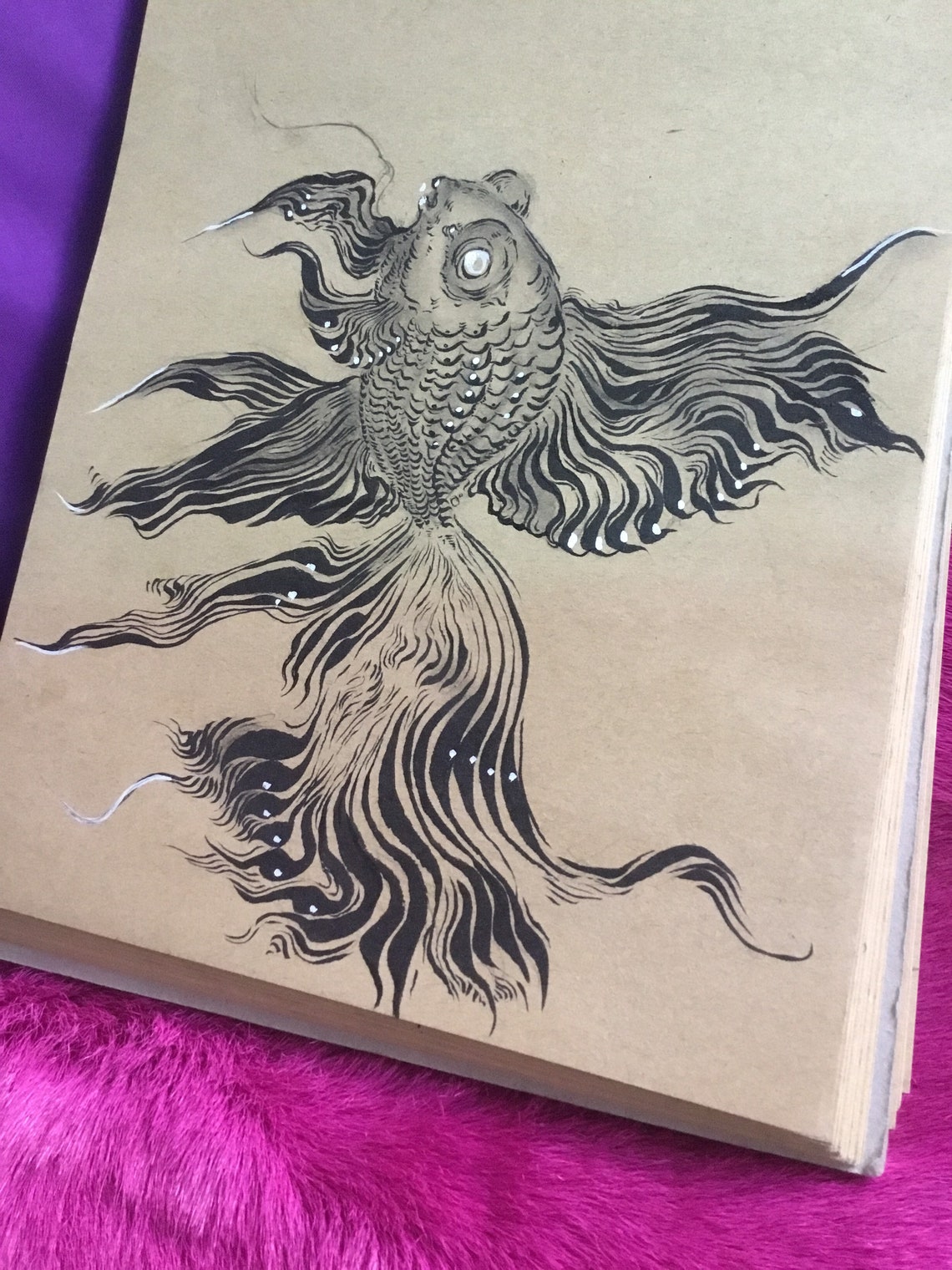 Goldfish Drawing| Goldfish Wall Art | Ink Illustration |ocean Art ...