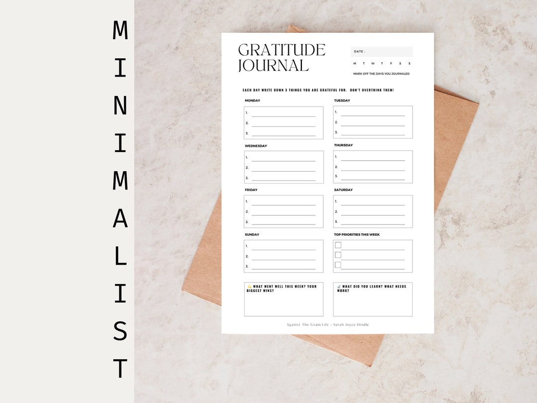 Printable Minimalist Gratitude Journal: Weekly Diary (PDF) - Etsy