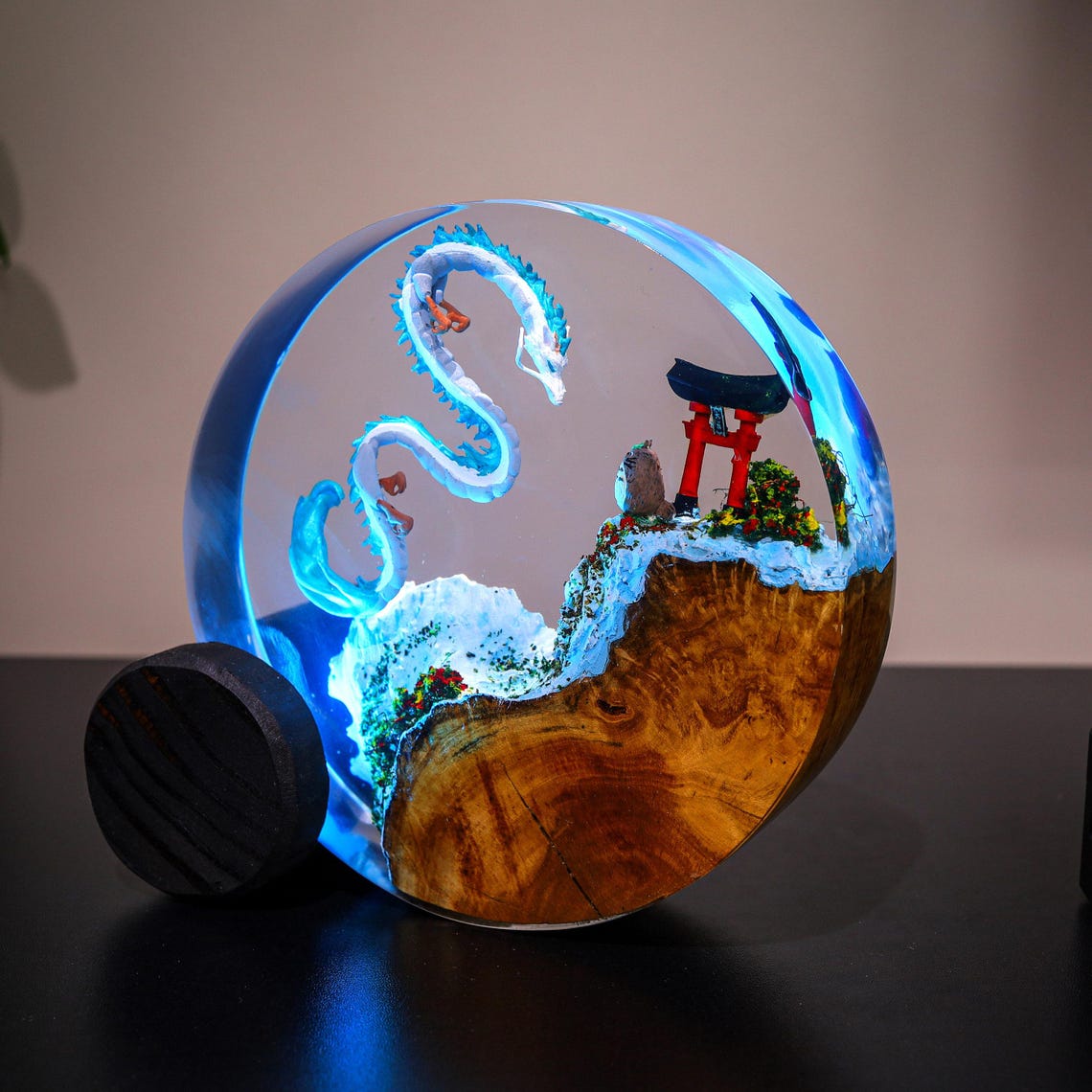Japanese Dragon and Torii Gate Epoxy Lamp Japanese Lamp Home Decor Boho ...