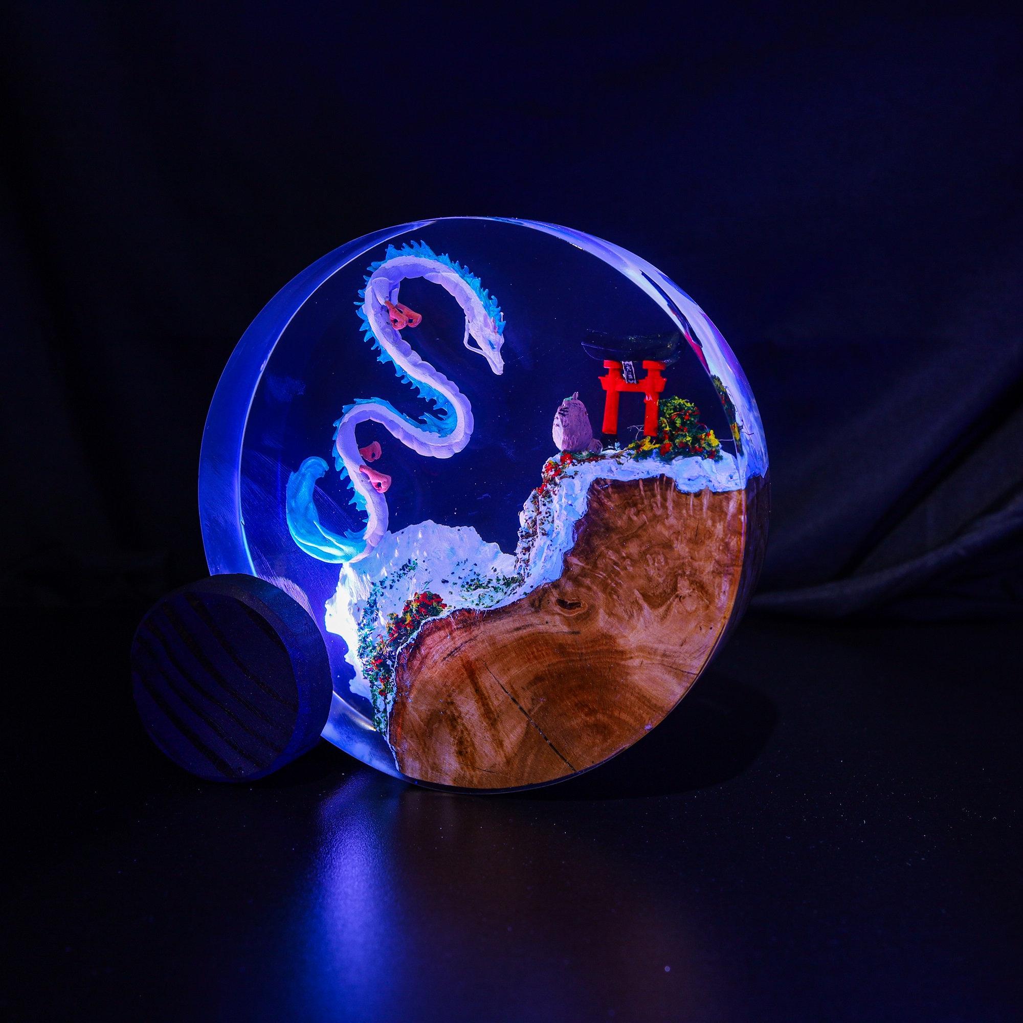 Japanese Dragon and Torii Gate Epoxy Lamp Japanese Lamp Home Decor Boho ...
