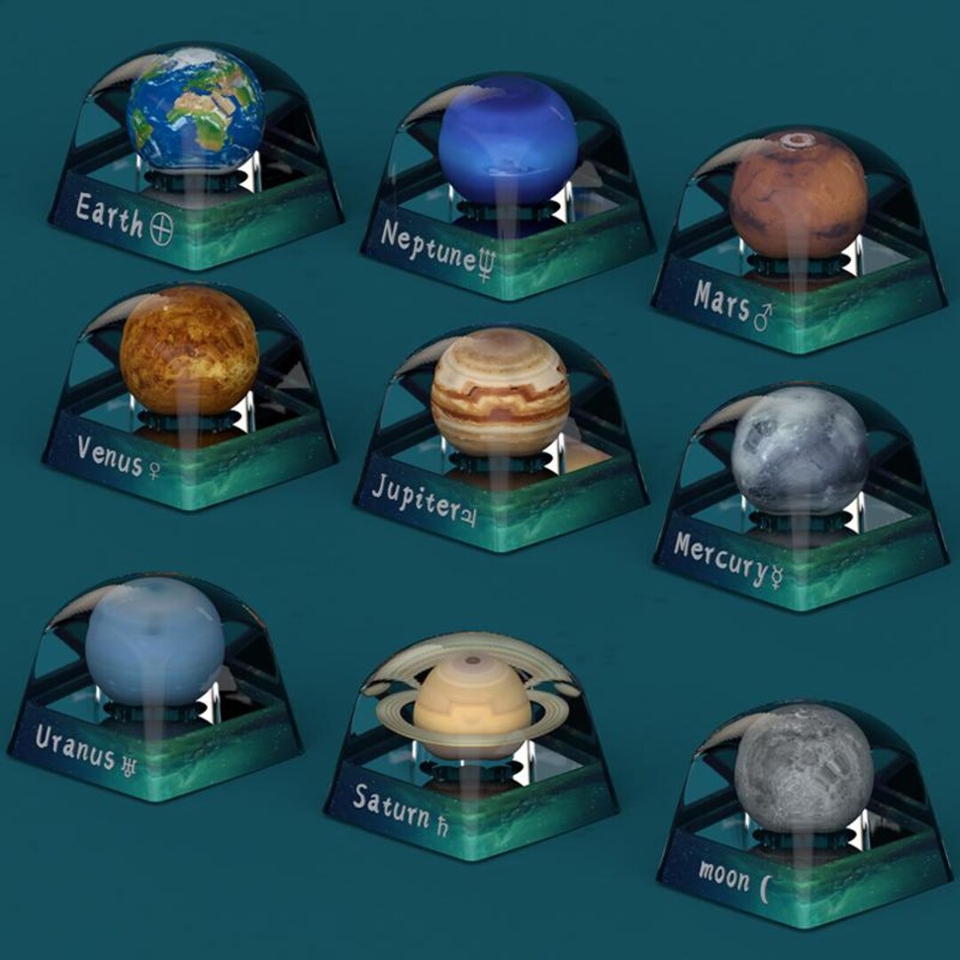 Moon Eight Planets of the Solar System Keycaps 3D Resin ESC Translucent ...