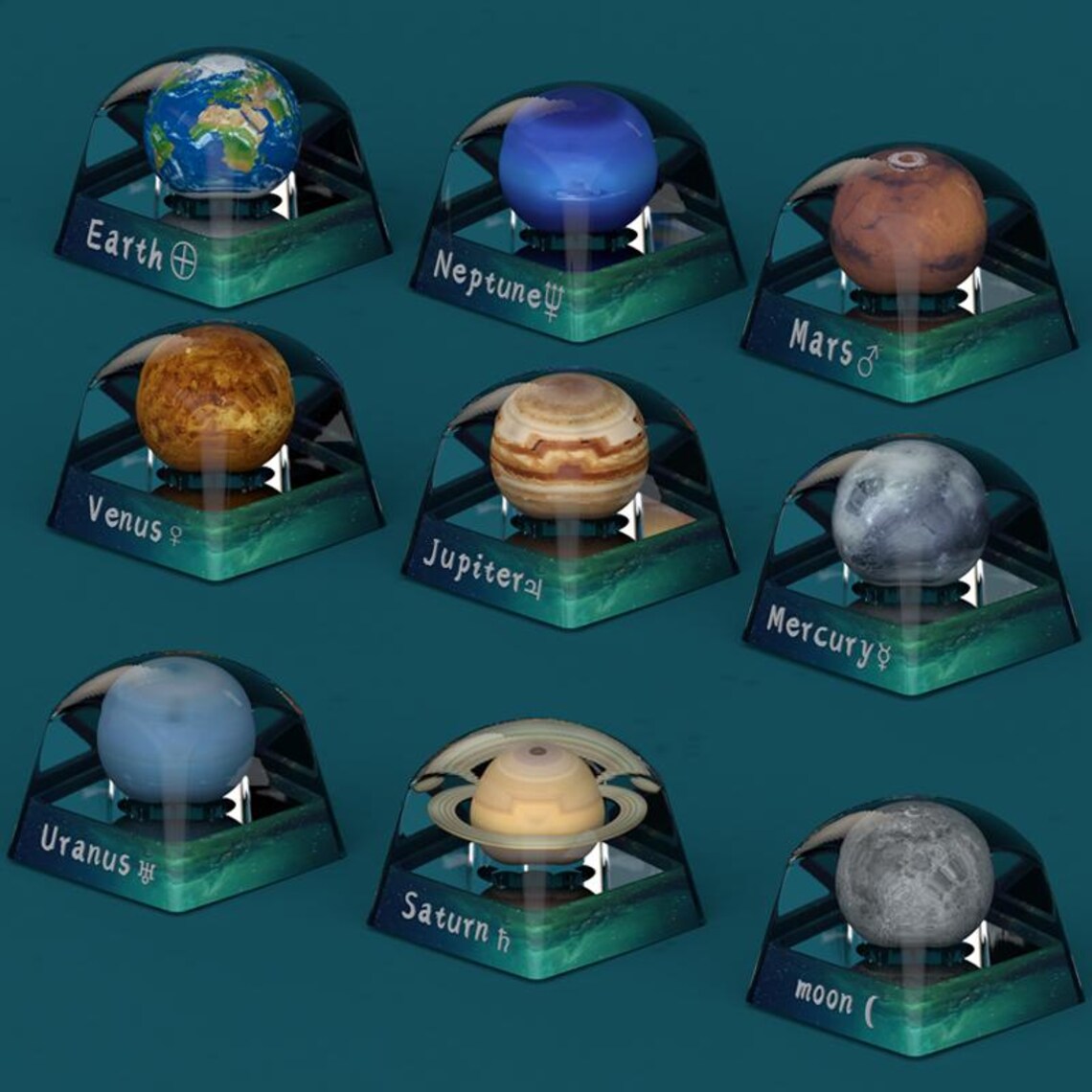 Moon Eight Planets of the Solar System Keycaps 3D Resin ESC Translucent ...