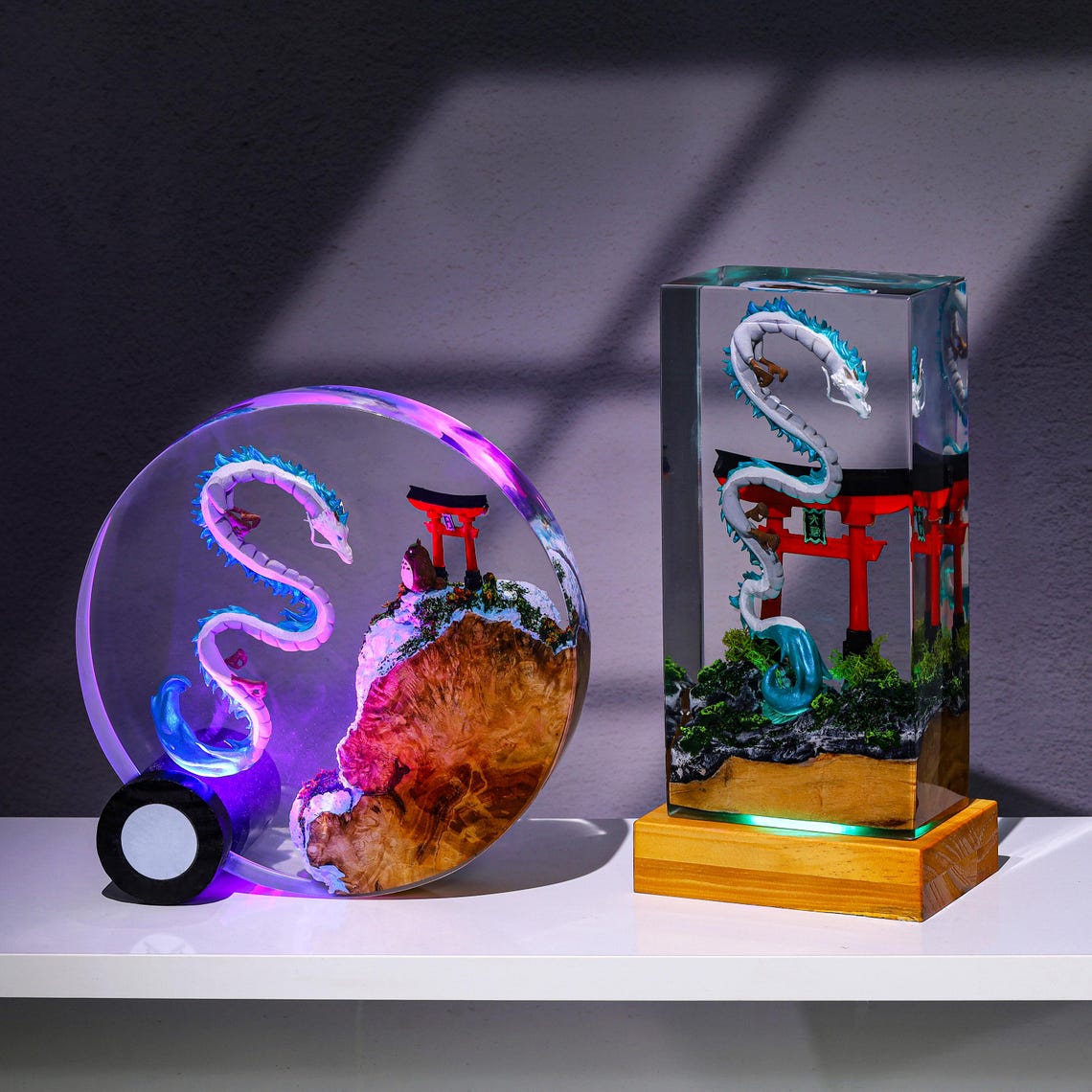 Japanese Dragon and Torii Gate Epoxy Lamp Japanese Lamp Home Decor Boho ...