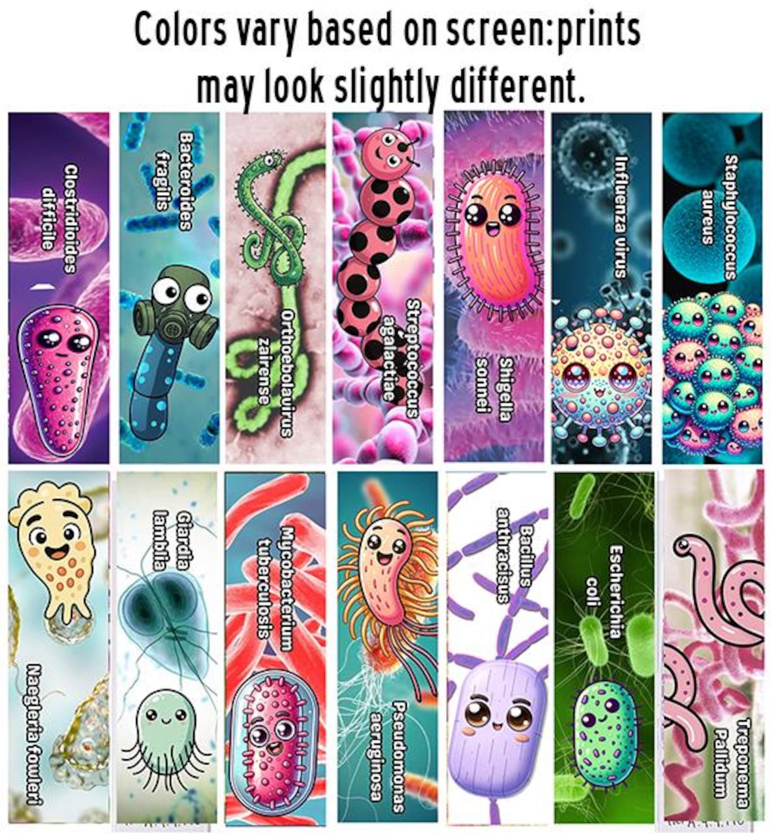 Cartoon Microbe Bookmarks - Fun Gift for Microbiologists, Infectious ...