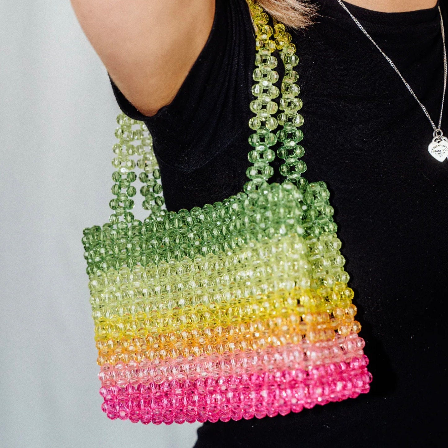 Mini Crystal Rainbow Beaded Bag,bead Shoulder Bag, Handmade Bag, Bead ...