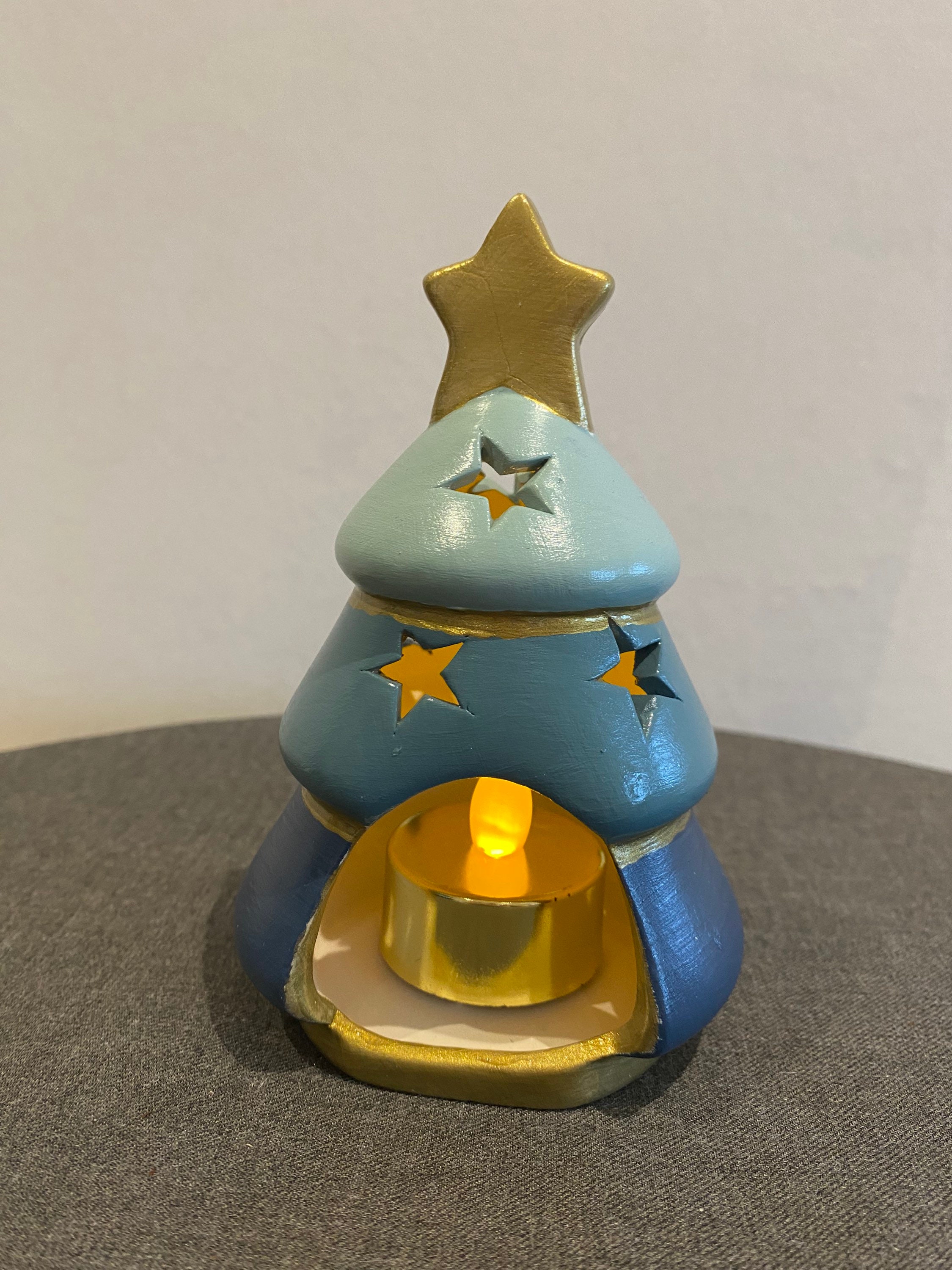 Hand Painted Ceramic Christmas Tree Tea Light Holder in Blue - Etsy