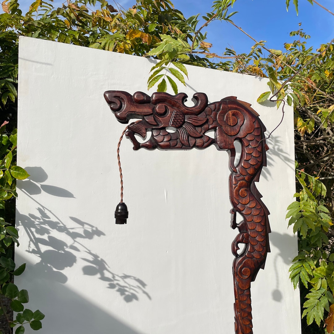 Vintage Chinoiserie Hand Carved Hardwood Oriental Dragon Floor Lamp ...