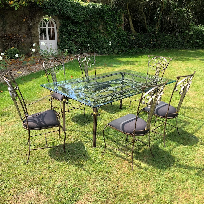 Vintage Wrought Iron Table Set - Etsy