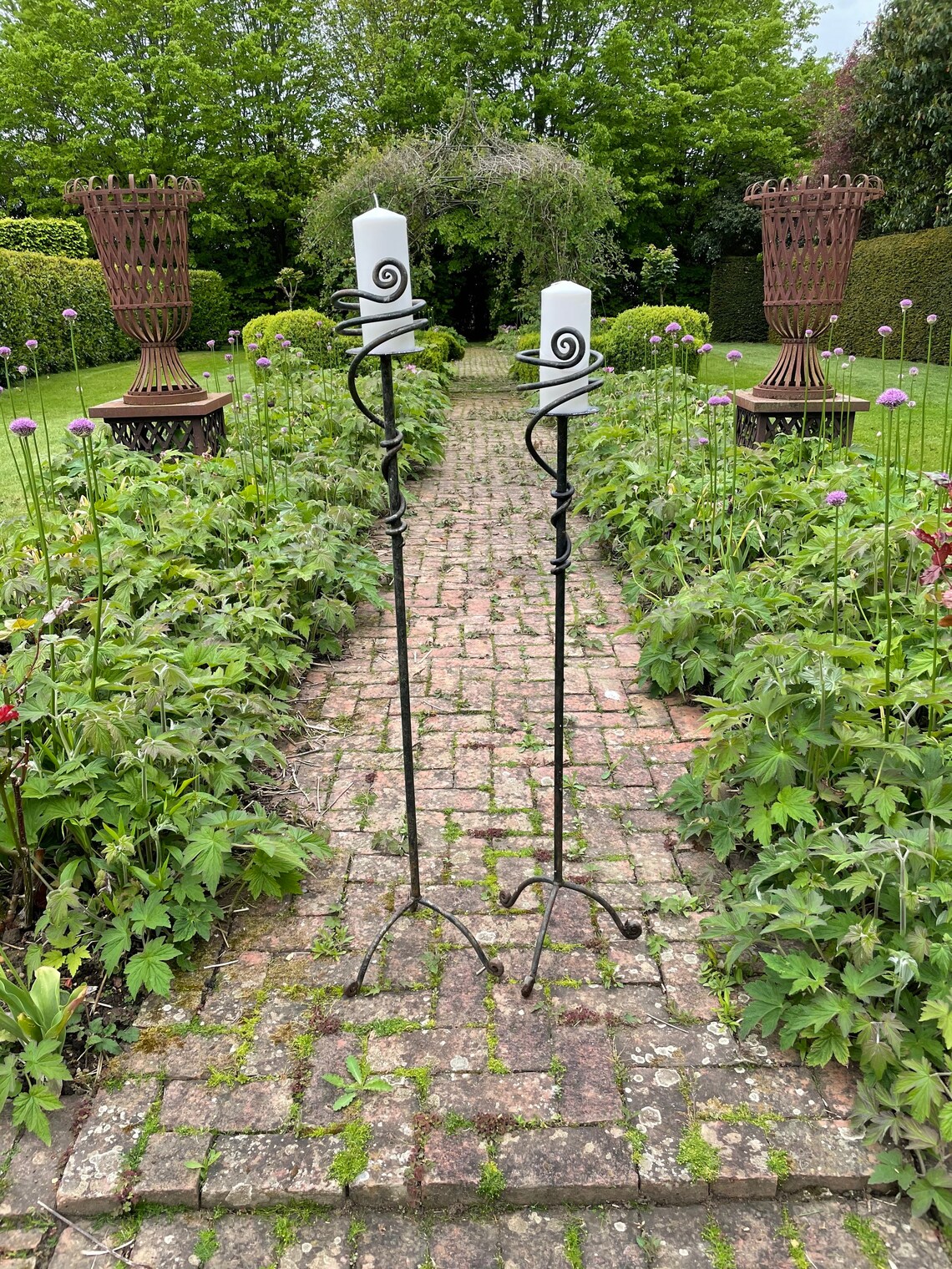 Two Vintage Large Outdoor Iron Candlesticks - Etsy