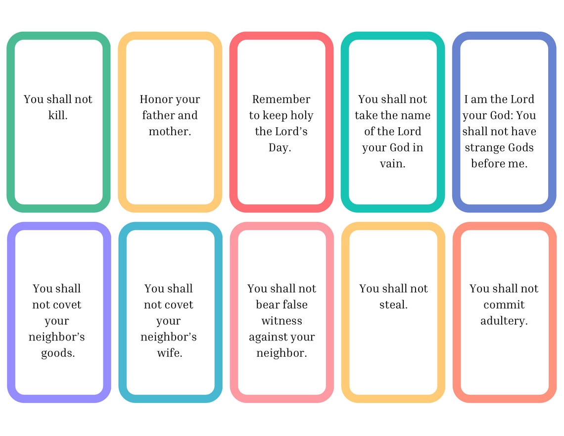 Catholic Ten (10) Commandments Flashcards Printable- Homeschool ...