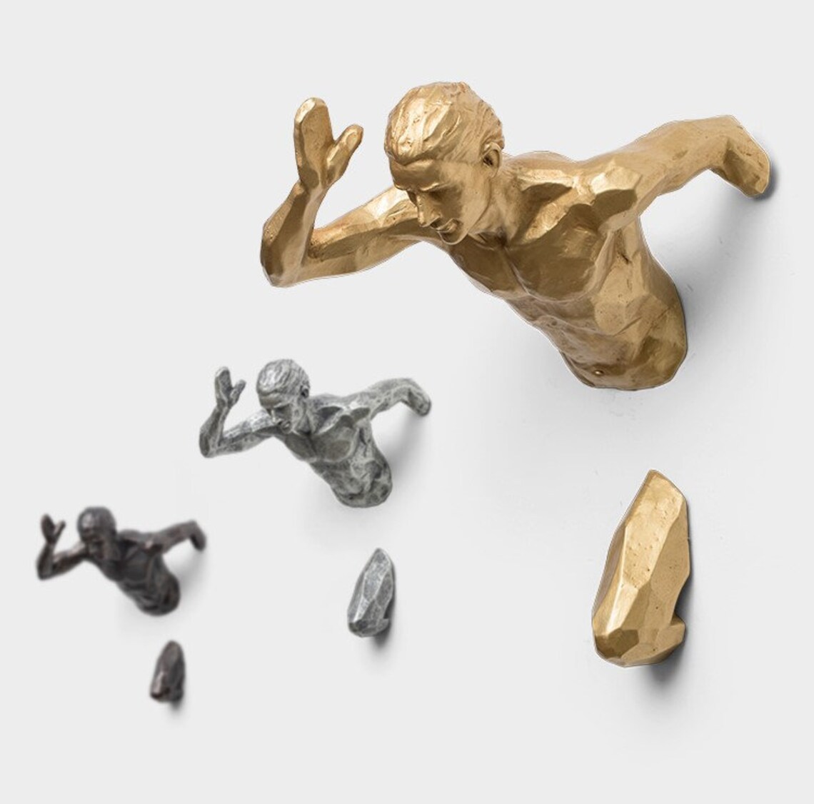 3 Pcs Running Man Wall Sculptures Gold/silver/bronz Colorclimbing Man ...